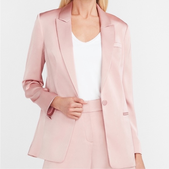 Express | Jackets & Coats | Express Womens Notch Lapel Pink Satin One ...